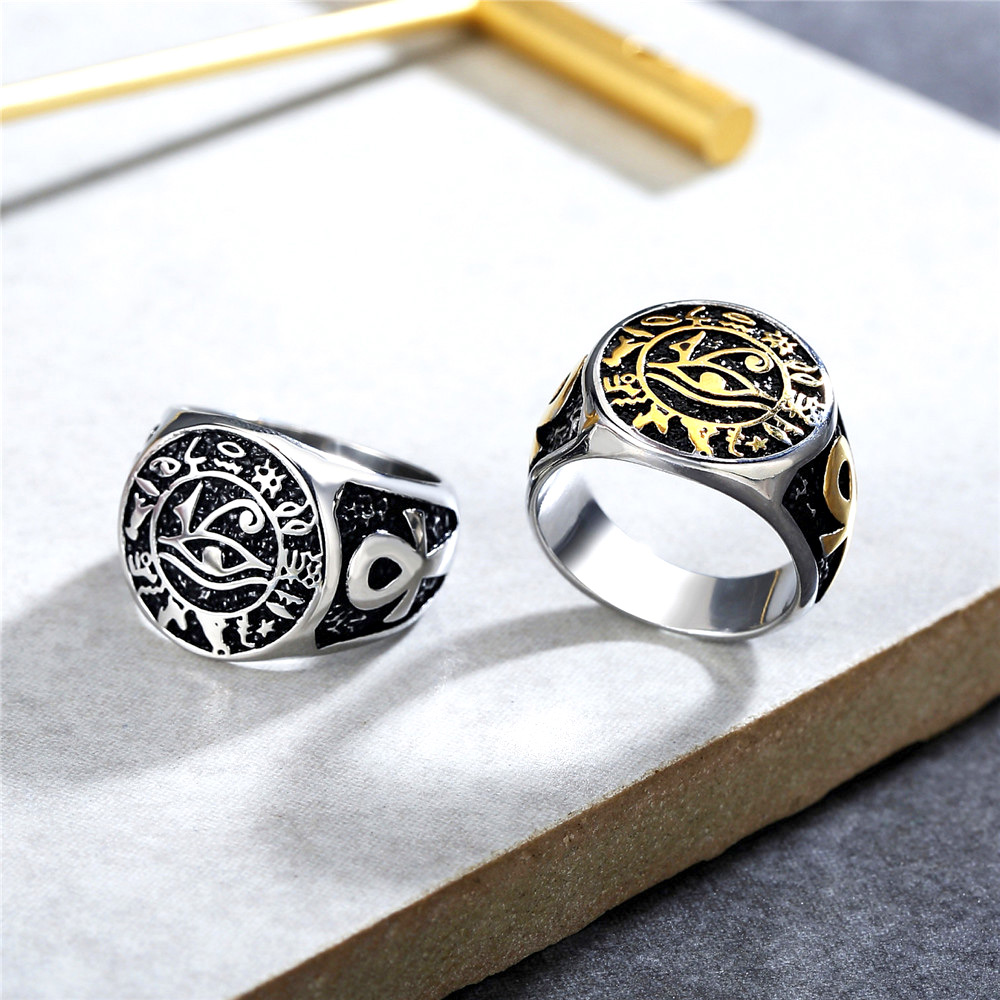 פרעה המצרי טבעות עין של הורוס לגברים וינטג רונה קמע נירוסטה ankh טבעות ...