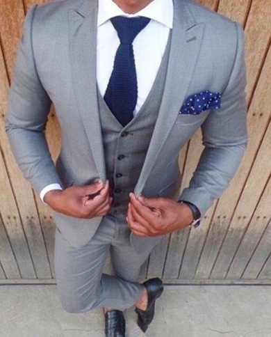 2023 Latest Coat Pant Design Light Grey Men Suit Slim Fit Skinny 3 Piece Blazer Groom Style Suits Custom Tuxedo Terno Ma