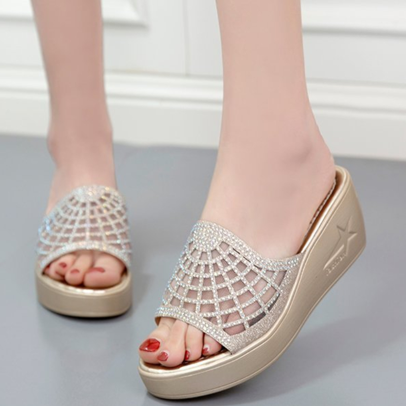 קיץ חדש לנשים כפכפי בד נצנצים בלינג טריזים פלטפורמה חוף ים מגלשות ...