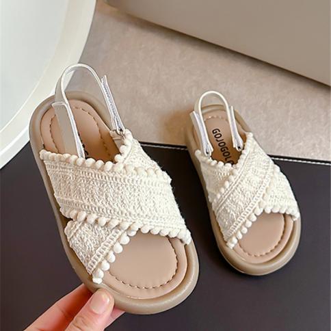 Cute Sandals Girls' Woven Head Sandals, New Summer Fashion Bowknot